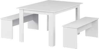 Vicco Esstisch Set Sentio, Weiß, 137.6 x 92.8 cm mit 2 Bänken