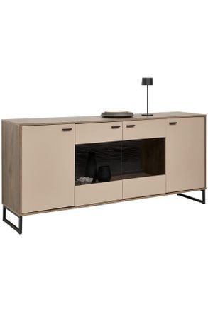 Homin Sideboard, Eiche, Hellgrau, Holzwerkstoff, 3 F&auml;cher, 184x85x44 cm, Beim&ouml;bel erh&auml;ltlich, stehend, Wohnzimmer, Kommoden & Sideboards, Sideboards