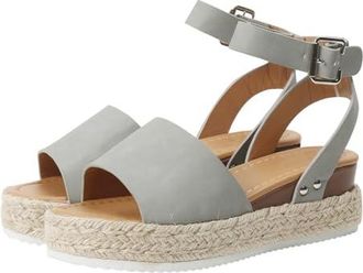 Generic Espadrilles compensées pour femme - Chaussures de plage - Chaussures dété à bout ouvert - Boucle de cheville - Sandales dété à talons moyens - Sangle 