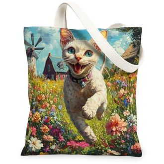 Generic Spring Devon Rex Cat Sac fourre-tout en toile r&eacute;utilisable pour faire du shopping, 33 x 38,1 cm, motif chat rustique, chaton, sac d&eacute;picerie pour femme
