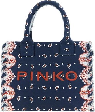 Pinko Pinko, Femme, Sacs, Bleu, Taille: ONE Size Sac shopping en coton avec logo