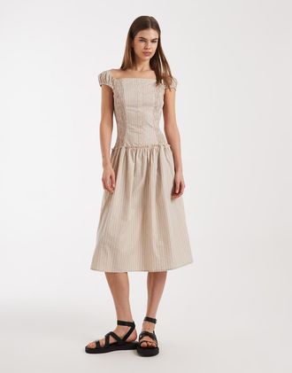 Daisy Street Robe corset longueur mollet &agrave; rayures avec taille basse - Mauve-Multicolore