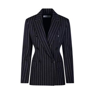 Max Mara Zweireihiger Nadelstreifen-Wollblazer - - Jackets - Damen - Blau - XS