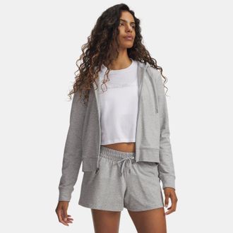 Under Armour Sport Terry Oberteil mit durchgehendem Zip f&uuml;r Damen Mod Grau Light Heather / Wei&szlig; XXL