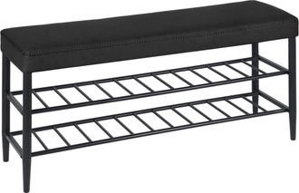 Relaxdays Schuhbank, gepolsterte Kunstleder-Sitzfläche, 2 Schuhablagen für 8 Paar, Schuhregal HBT 50x100x30 cm, schwarz
