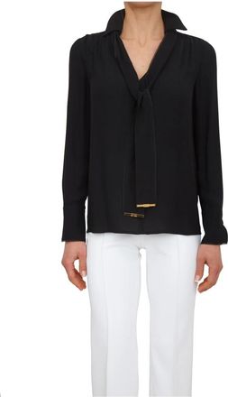 Elisabetta Franchi Femme, Blouses et Chemises, Noir, Taille: 40 FR Blouse en Georgette de Viscose avec Ceinture