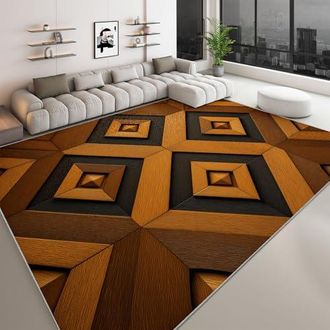 Generic Tapis Marron Fonc&eacute; Lavable pour Salon, Tapis &agrave; Poils Courts Antid&eacute;rapant Surr&eacute;alisme G&eacute;om&eacute;trique Art pour Enfants Bureau Salle &agrave; Manger Cuisine et Cha