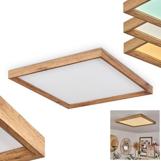 HOFSTEIN LED Deckenpanel Longvic, Deckenlampe aus Metall/MDF/Kunststoff in Schwarz/Weiß/Braun in Holzoptik, Leuchte mit eingebauten Dimmer, 1 x LED 24 Watt, 15