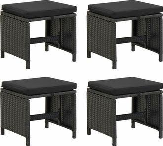 vidaXL Vidaxl - Gartenhocker 4 Stk. mit Sitzkissen Poly Rattan Schwarz