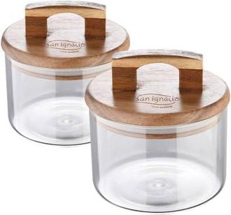 San Ignacio Set aus Dosen 400 ml + 500 ml San Ignacio Borosilikatglas und Deckel aus Akazienholz