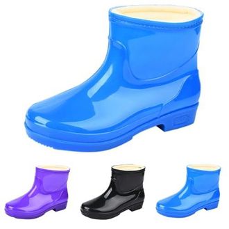 Generic Wellington Bottines de pluie &agrave; enfiler pour femme - Chaudes et confortables - Avec doublure en peluche - Imperm&eacute;ables et antid&eacute;rapantes, bleu, 38.5 EU