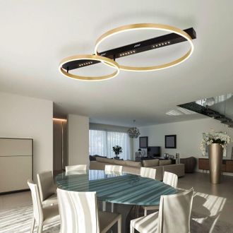 Globo Lighting Plafonnier LED salon plafonnier or noir, interrupteur 3 niveaux, 54W 2560lm blanc chaud, L 93 cm
