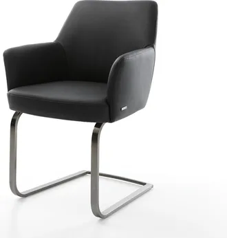 DELIFE Freischwinger Xana-Flex mit Armlehnen Echt-Leder Schwarz Freischwinger flach Graphit Taschenfederkern, Esszimmerst&uuml;hle