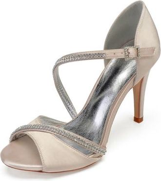 Generic Femmes Mode Bout Ouvert Chaussures De Mari&eacute;e Sandales Stylet Et&eacute; Talon Mariage Soir&eacute;e Chaussures Femmes 10.5Cm,Champagne,36 EU