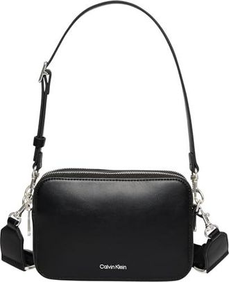 Calvin Klein Webbing Double Strap Camera Bag Lv04F3165G, Crossover Femme, Black (Black/Shiny Nickel), Taille Unique