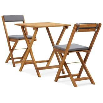 vidaXL Vidaxl - Ensemble table et chaises de jardin pliable 3 pcs - Bois dacacia massif avec finition &agrave; lhuile - Coussins amovibles gris fonc&eacute;