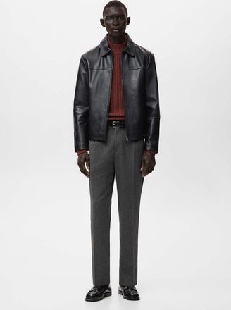 Mango Pantalon flanelle regular-fit &agrave; pinces gris chin&eacute; fonc&eacute; - Homme - 38 - MANGO MAN