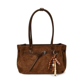 Generic Sac fourre-tout en daim synth&eacute;tique pour femme - Vintage - Grande capacit&eacute; - Pour le quotidien et le travail, marron, Mittelgro&szlig;e