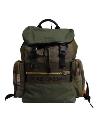 Dolce & Gabbana Mens Patchwork Travel Backpack Green Cotton Calf Leather