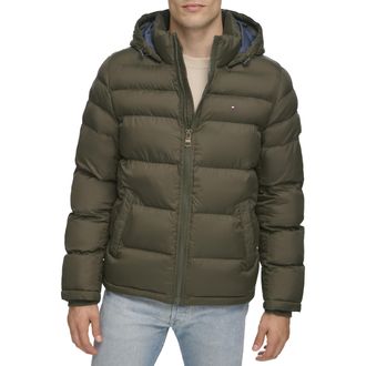 Tommy Hilfiger Herren Daunenjacke mit Kapuze (Standard und Big & Tall) Daunenalternative Oberbekleidung, Oliv/Blatt für Mich (Leaf It to Me), XL