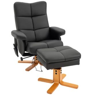 HOMCOM Relaxsessel mit Hocker, 360&deg;drehbarer Fernsehsessel mit Massage, Liegefunktion, Massagesessel mit Seitentasche, TV-Sessel, Kunstleder f&uuml;r Wohnzimmer S