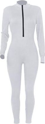 Generic Combinaison en velours pour femme - Tissu rayé - Fermeture éclair - Longue - Style décontracté - Grande taille - Combinaison plissée, blanc, XL