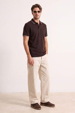 Trendyol MAN Herren Braun Einfarbig Kurz Regular Fit Poloshirts