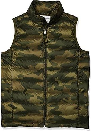 Amazon Essentials Gilet Matelassé Léger à Capuche, Imperméable Garçon, Vert Camouflage, 11-12 ans