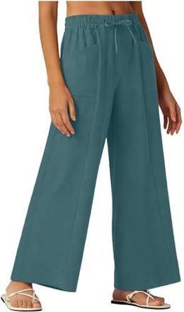Generic Pantalon court d&eacute;contract&eacute; &agrave; jambe large pour femme - Taille haute - &Eacute;lastique - Cordon de serrage - Avec poches - Coupe ample - Confortable - Pour l&eacute;