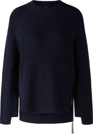 Oui Damen Pullover RUBI mit Rei&szlig;verschluss, in reiner Baumwolle gerade geschnitten Uni