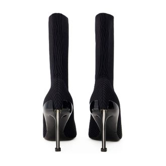 Alexander McQueen Womens Pointed-Toe Ribbed Knit Heel Boot Black Leather