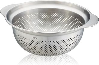 GEFU K&uuml;chensieb Seiher PREMIO, &Oslash; 27 cm - feine Perforation, 3-in-1 zum Abseihen, Waschen, D&uuml;nsten, Nudelsieb mit 2 Griffen aus Edelstahl