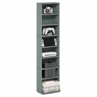 Furinno Jaya DVD-Regal, CD-Rack, 8-stufiges Medienregal mit verstellbaren B&ouml;den, hoher schmaler DVD-Schrank f&uuml;r CD/Blu-ray, f&uuml;r Wohnzimmer, Homeoffice, Salbei