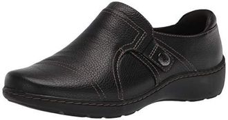 Clarks Womens Cora Poppy Loafers (Black Tumbled, 8.5)