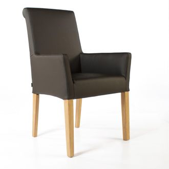 SIX Armlehnstuhl Galdo Leder Dark Braun Beine Eiche | Ledersessel Lederstuhl Sessel