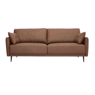 Miliboo Vintage Ledersofa 3-Sitzer braun und dunkles Holz DAVEN