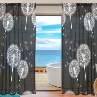 Alaza Durchsichtige Voile-Vorh&auml;nge, L&ouml;wenzahn-Polyester-Stoff, Fenster-Netzvorhang f&uuml;r Schlafzimmer, Wohnzimmer, Heimdekoration, 2 Paneele, 198,1 x 140,7 cm