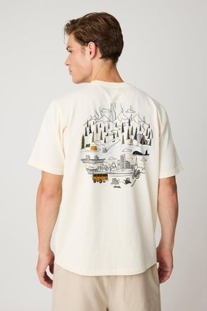 Knowledge Cotton Apparel Herren vegan T-Shirt Mit Aufdruck Auf Der R&uuml;ckseite Egret Wei&Atilde;Y