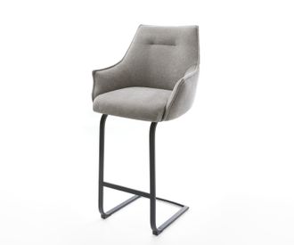 DELIFE Barstuhl Alja-Flex Strukturstoff Soft Grau Freischwinger Flach Metall Schwarz Taschenfederkern, Barst&uuml;hle