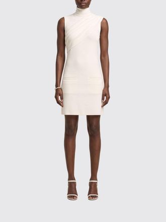 Courr&egrave;ges Mini-robe fourreau en cr&ecirc;pe drap&eacute; avec col montant