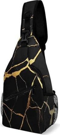 Generic Sacoche Port&eacute; &eacute;paule Texture marbre noir et or L&eacute;ger Sacs &agrave; Bandouli&egrave;re Polyester Crossbody Bag pour &eacute;cole Homme Femme