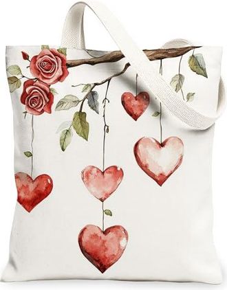 Generic Sacs fourre-tout en toile &agrave; motif floral, motif coeur, sacs d&eacute;picerie r&eacute;utilisables, sacs d&eacute;picerie printaniers, l&eacute;gers, lavables en toile pour lext&eacute;r
