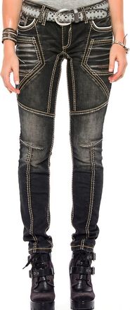 Cipo & Baxx Damen Jeans WD382 Schwarz - Slim Fit Straight Jeans Hose - Mit Extravagantem Nahtdesign, Atemberaubender Casual Look, Angenehmes Gef&uuml;hl - WD382 Schwar