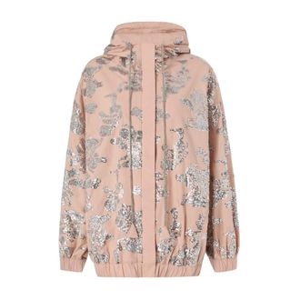 Pinko Pinko, Femme, Vestes, Rose, Taille: 36 FR Blouson Bomber avec Broderies Florales &agrave; Sequins