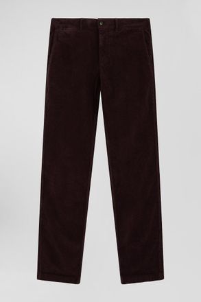 Eden Park Pantalon Chino En Coton Velours Stretch Bordeaux Coupe Regular
