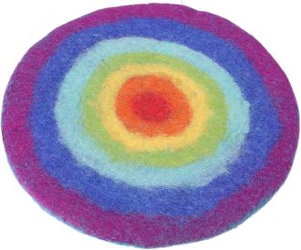 Guru Shop Filz Stuhlauflage, Boho Sitzkissen, Handgefertigtes Rundes Stuhlkissen 35 cm - Regenbogen, Wolle