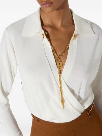 Elisabetta Franchi Gold-Chain Collar Bodysuit - Cream