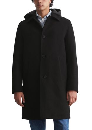 Marc O'Polo Denim Herren Wollmantel mit abnehmbarer Kapuze Slim Fit, Schwarz (Black), XL