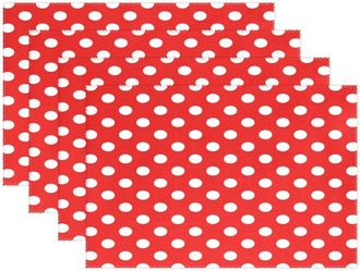 HMZXZ RXYY Tischsets von 6, Geometrisch Textur Rot Polka Punkt Platzsets Essen Tabelle Matten Hitze Beständig Dauerhaft Waschbar für Zuhause Küche