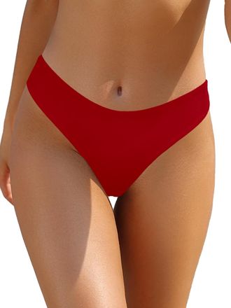 SHEKINI Damen Badeshorts Badeanzug High Waist Brasilien Klassisch Badehose Sexy High Cut Bikini Thong Bikinihose Damen(Rot,XL)